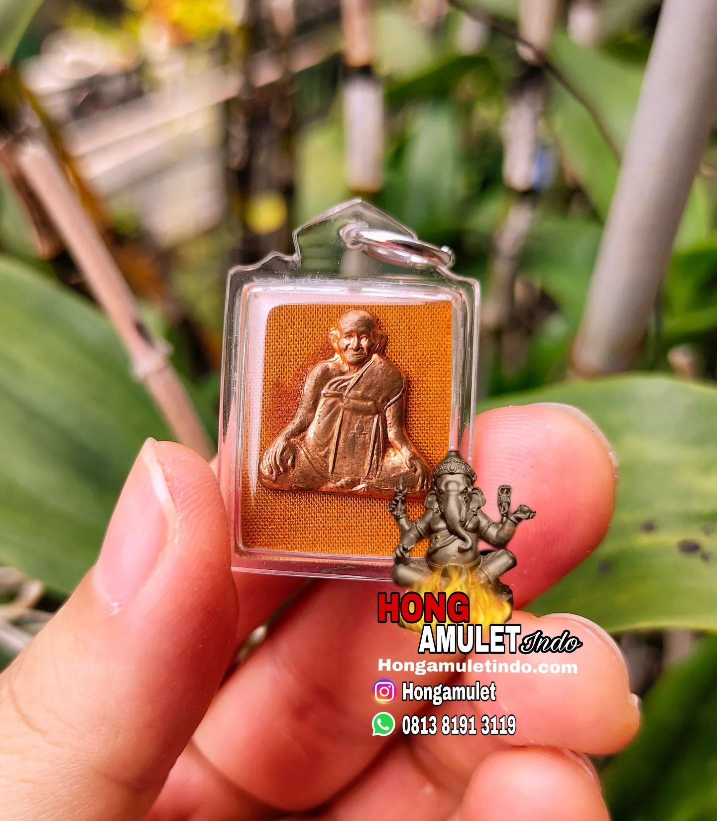Amulet Roop Tai LP Hong Duduk Datang Berkah Bodhi Leave Stamp
